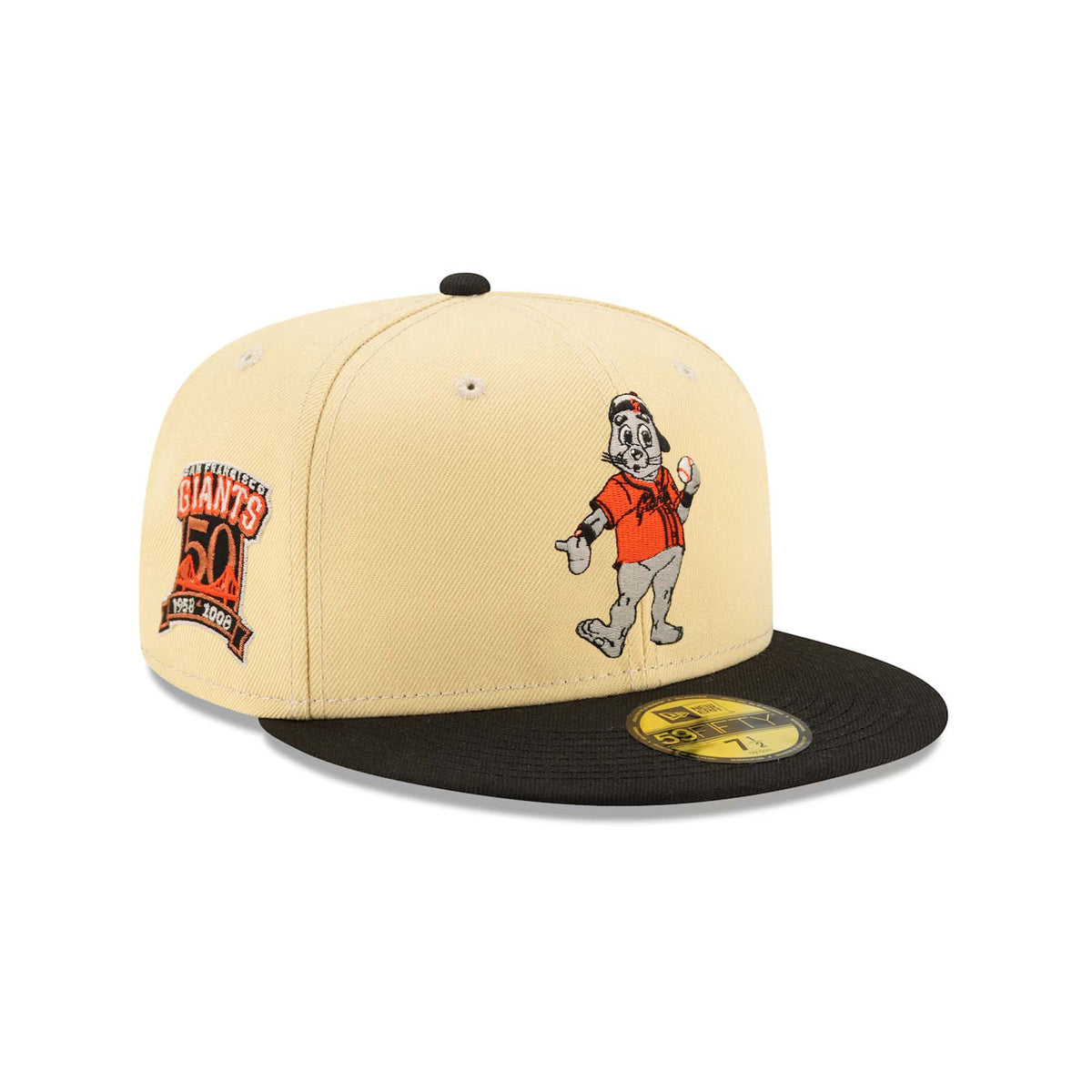 San Francisco Giants Mascot 50th Patch Cream & Black 59FIFTY Fitted Ha ...
